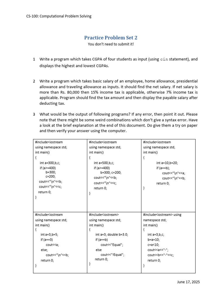 Practice Problem Set 2 | PDF | Namespace | Government Finances