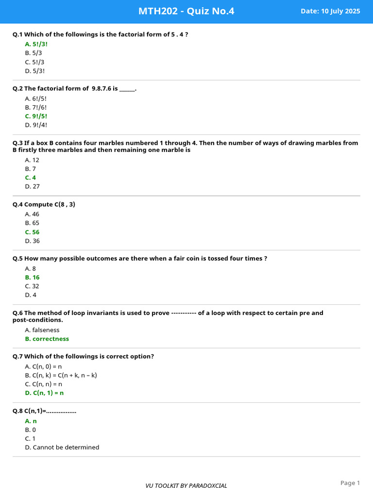 Quiz Mth202 4 | PDF