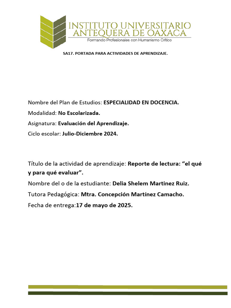 Martinez Shelem - Reporte de Lectura | PDF | Evaluación | Enseñando