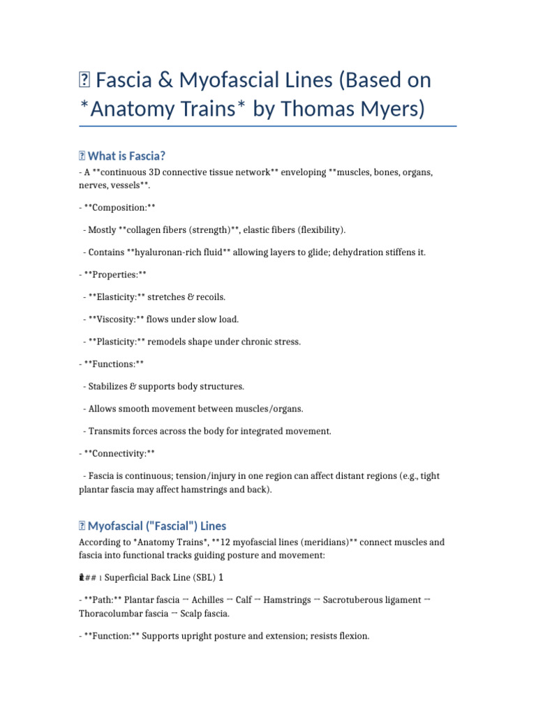 Fascia and Myofascial Lines Notes | PDF | Anatomical Terms Of Motion ...