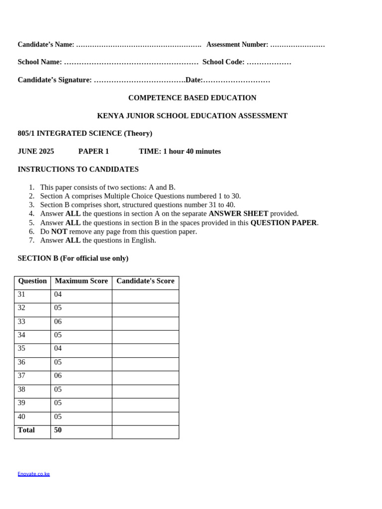Grade 8 Integrated Science Paper 1 | PDF | Water | Mixture