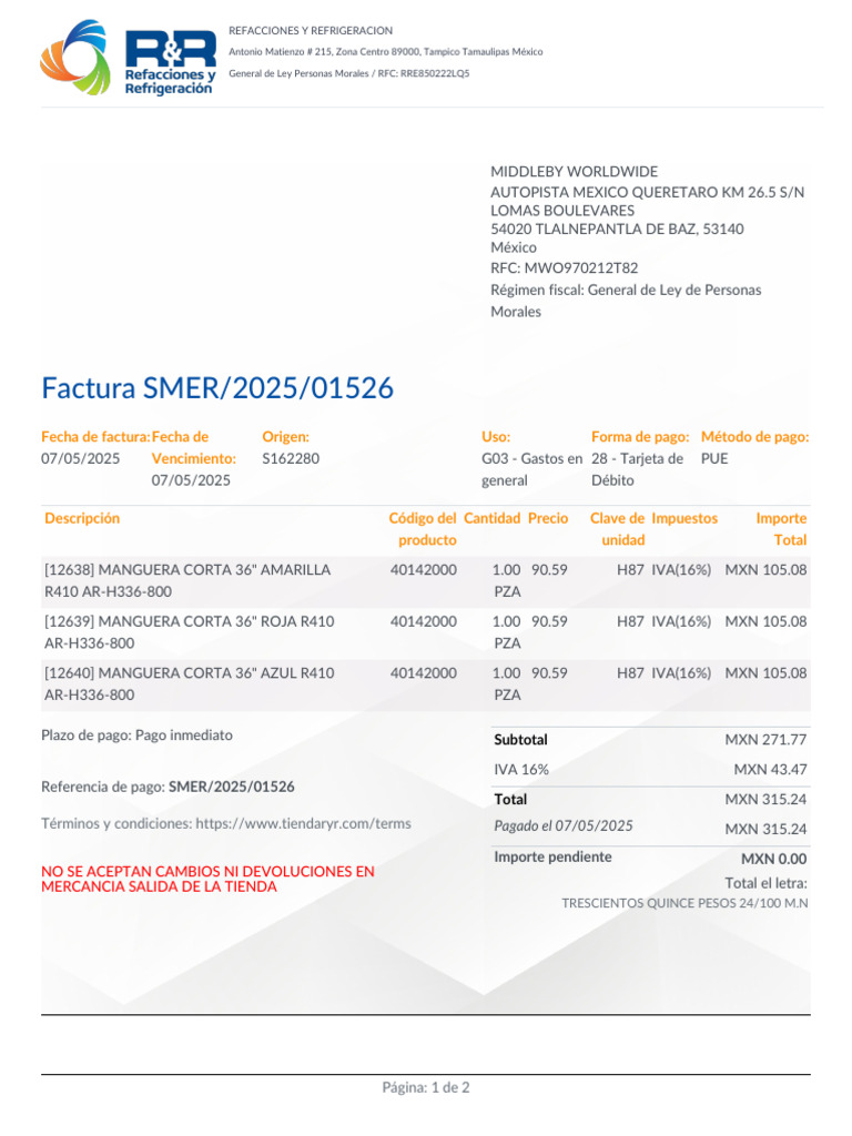 SMER SMER202501526 MX Invoice 4.0 | PDF | Pagos