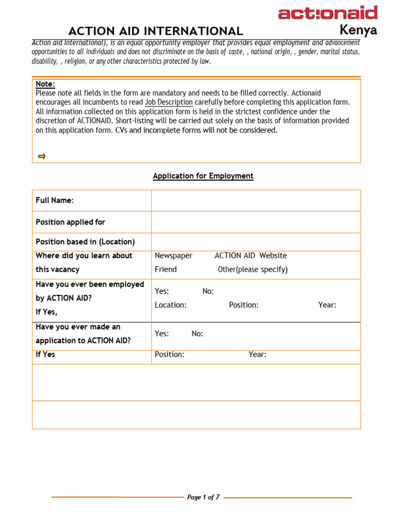 ActionAid Job Application Form | PDF | Employment | Knowledge