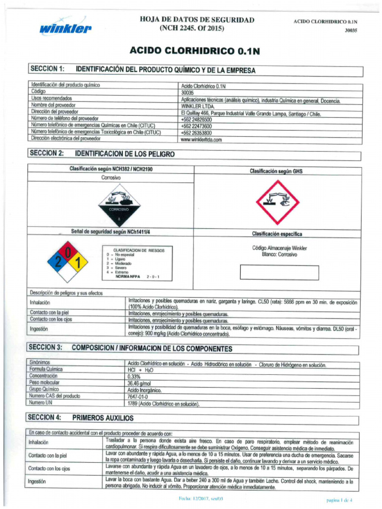 HDS Acido Clorhidrico Titrisol 0.1N | PDF