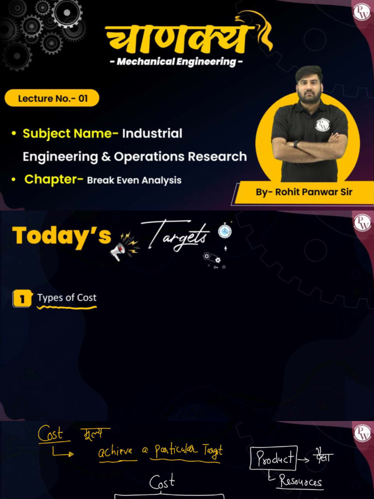 Break Even Analysis 01 - Class Notes - Chanakya - AE - JE Mechanical ...