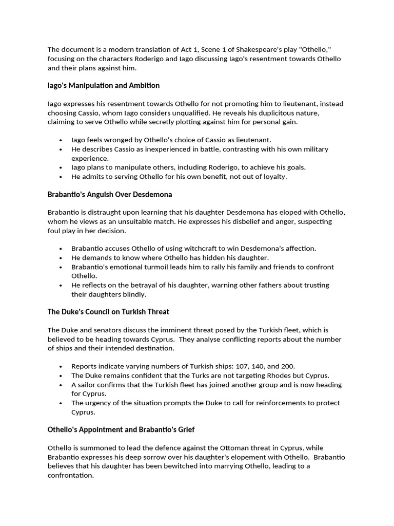 A Modern Translation of Act 1 Othello | PDF | Othello | Iago