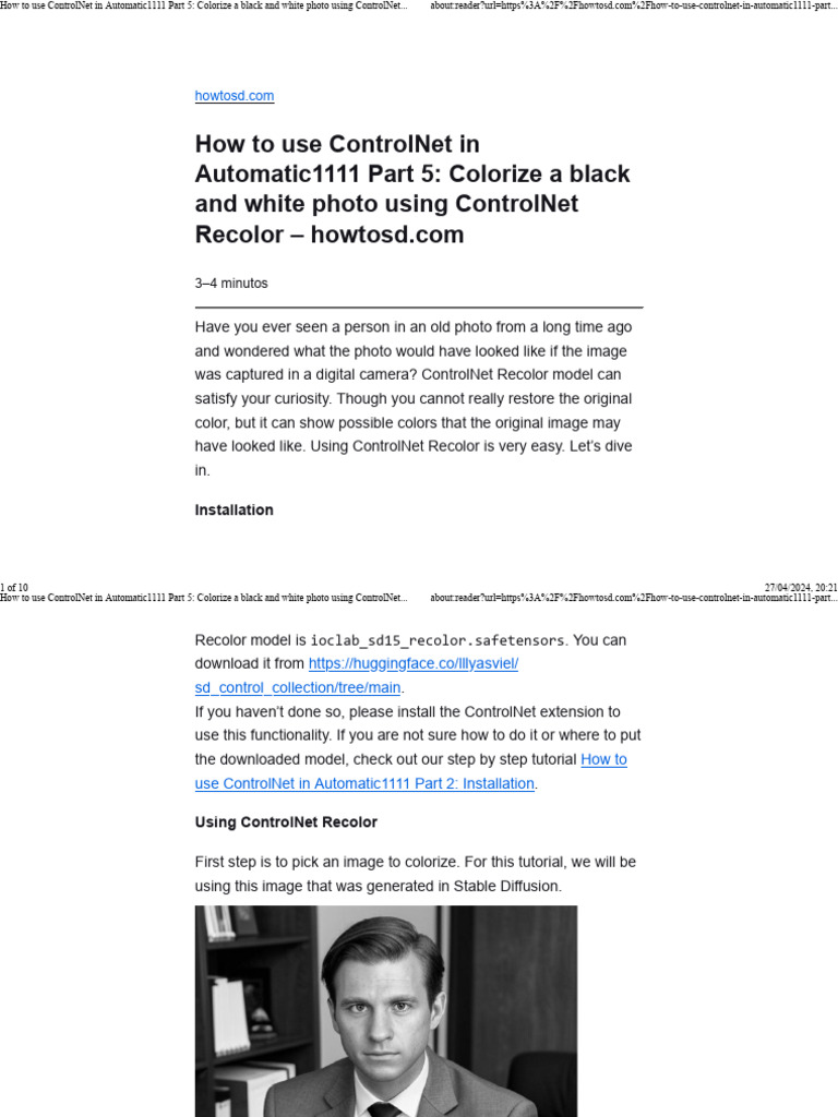 Colorize A Black and White Photo Using ControlNet Recolor | PDF | Image ...