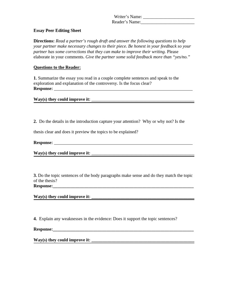Peer Editing Guide for Essays | PDF | Essays