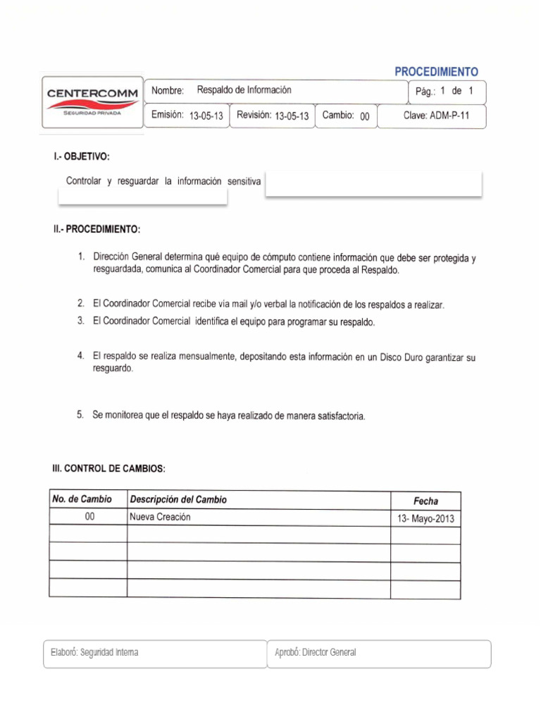 ADM-P-11 Respaldo de Informacion | PDF