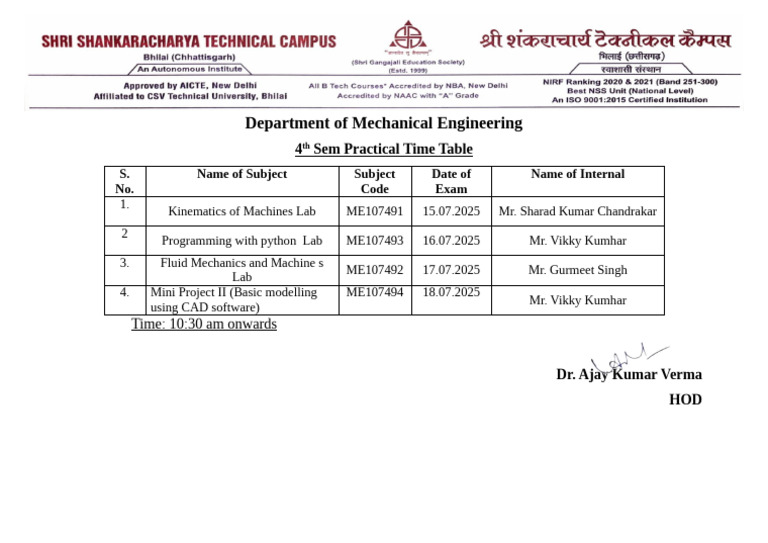Practical Time Table - Copy | PDF