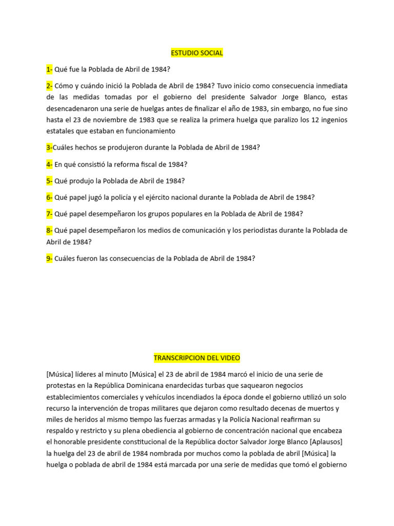 Poblada de Abril 1984: Causas y Consecuencias | PDF | República ...