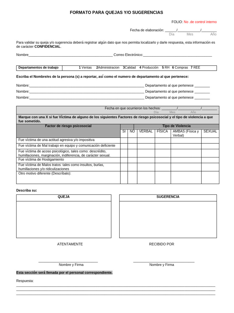 Formato Queja o Sugerencia | PDF | Injusticia | Crímenes