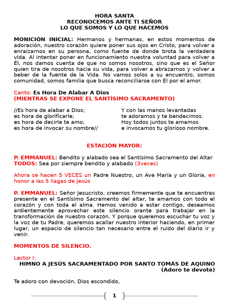 Hora Santa Adoración Y Reflexión Eucarística Pdf Eucaristía