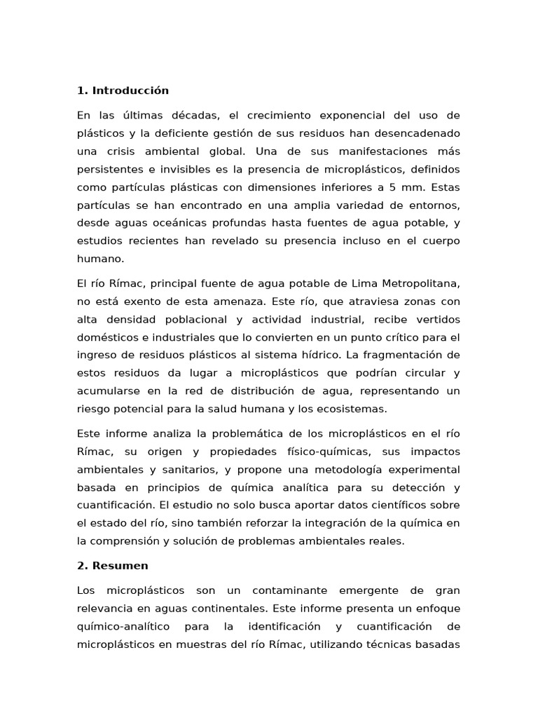 Microplásticos en el río Rímac: Análisis y Riesgos | PDF | Agua | Residuos