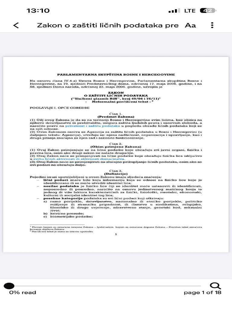 Zakon o Zastiti Licnih Podataka | PDF