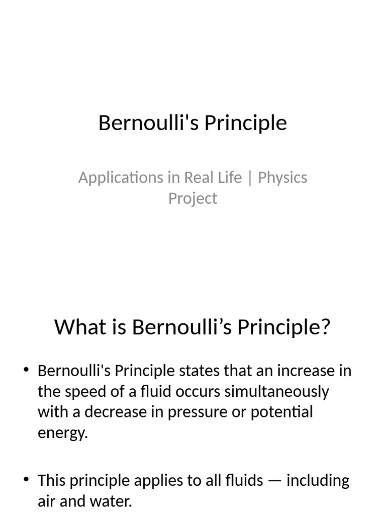 Bernoulli's Principle and Its Applications | PDF