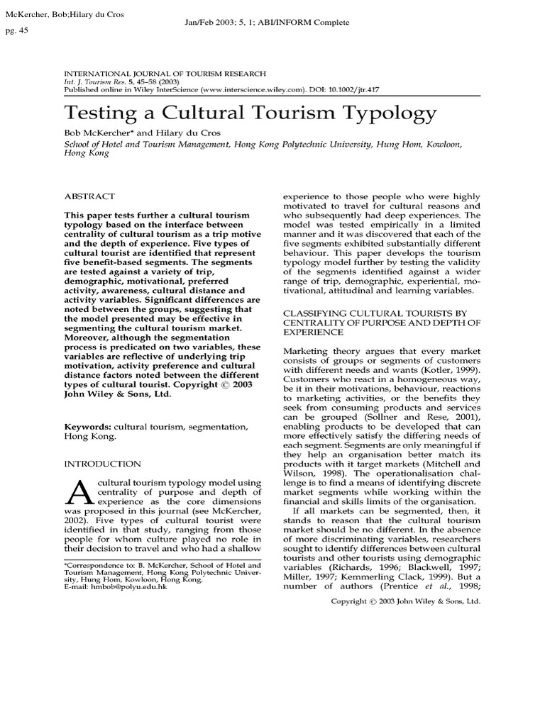 Cultural Tourism Typology Analysis | PDF