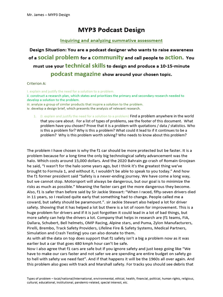 MYP3 Podcast Design - Inquiring & Analysing Summative Muhammad | PDF ...