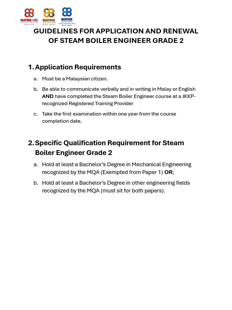 Grade 2 Steam Engineer Application Guidelines | PDF