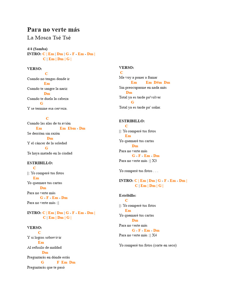 Letras y acordes: Para no verte más | PDF