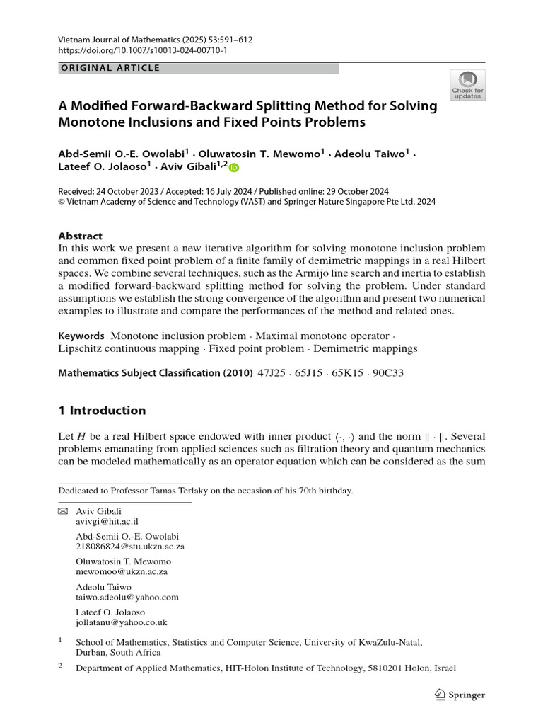Modified Forward-Backward Method for Monotone Inclusions | PDF ...