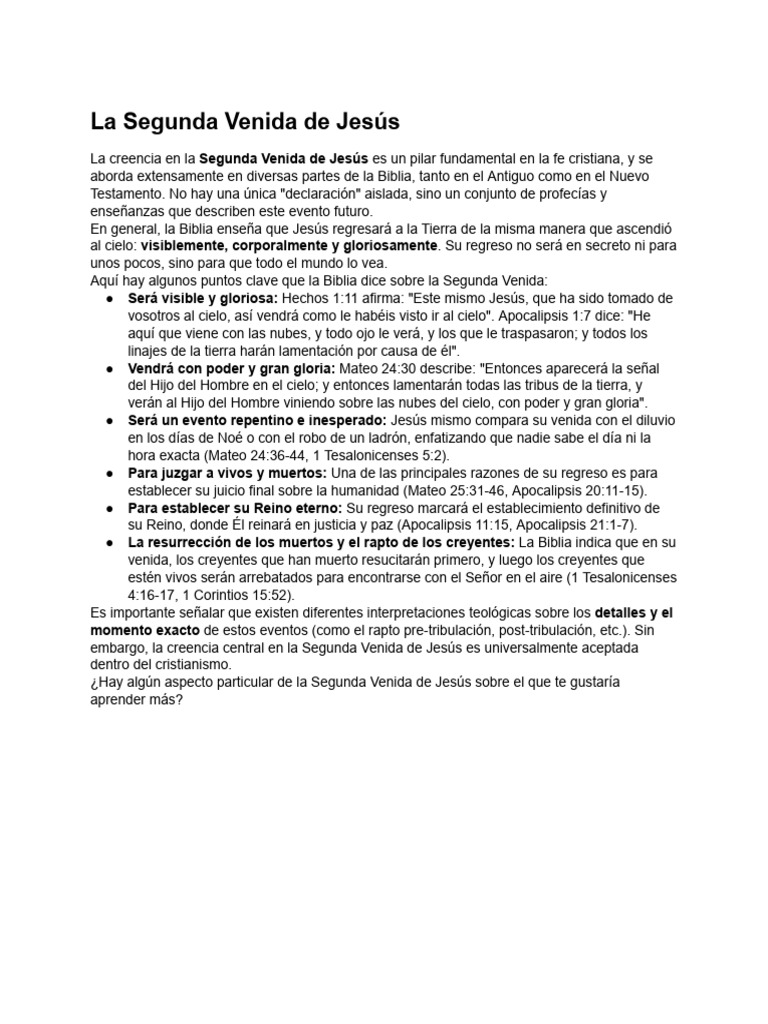 Que Dice de La 2da Venida DW Jesús | PDF | Segundo advenimiento | Éxtasis