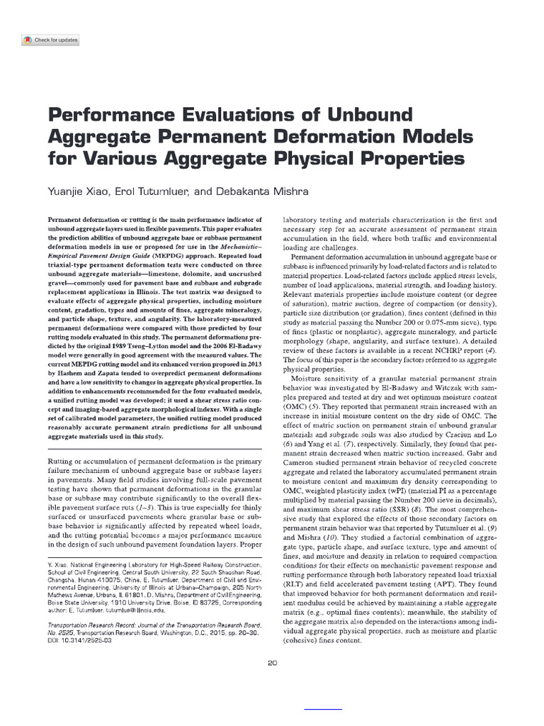 Performance Evaluations of Unbound Aggregate Permanent Deformation Models For Various Aggregate ...