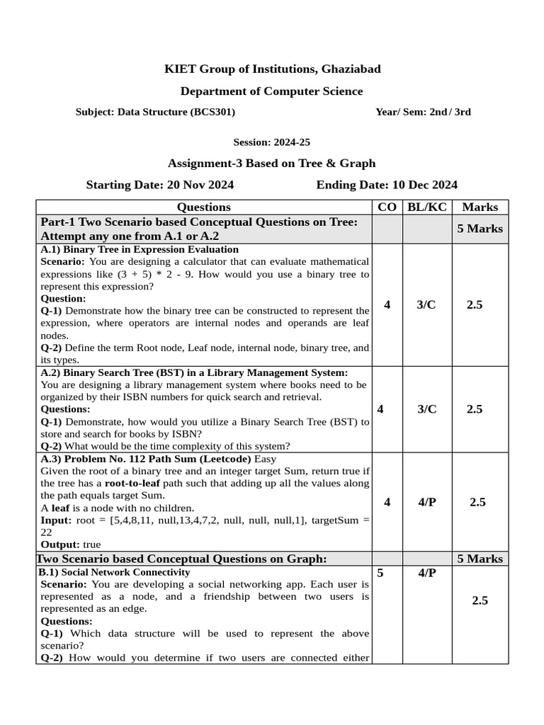 Data Structure Assignment: Trees & Graphs | PDF | Algorithms ...