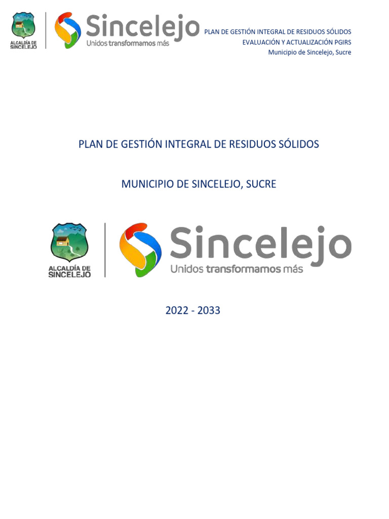 Plan de Gestion Integral de Residuos Solidos Pgirs Sincelejo 2022-1 | PDF | Residuos | Gestión ...