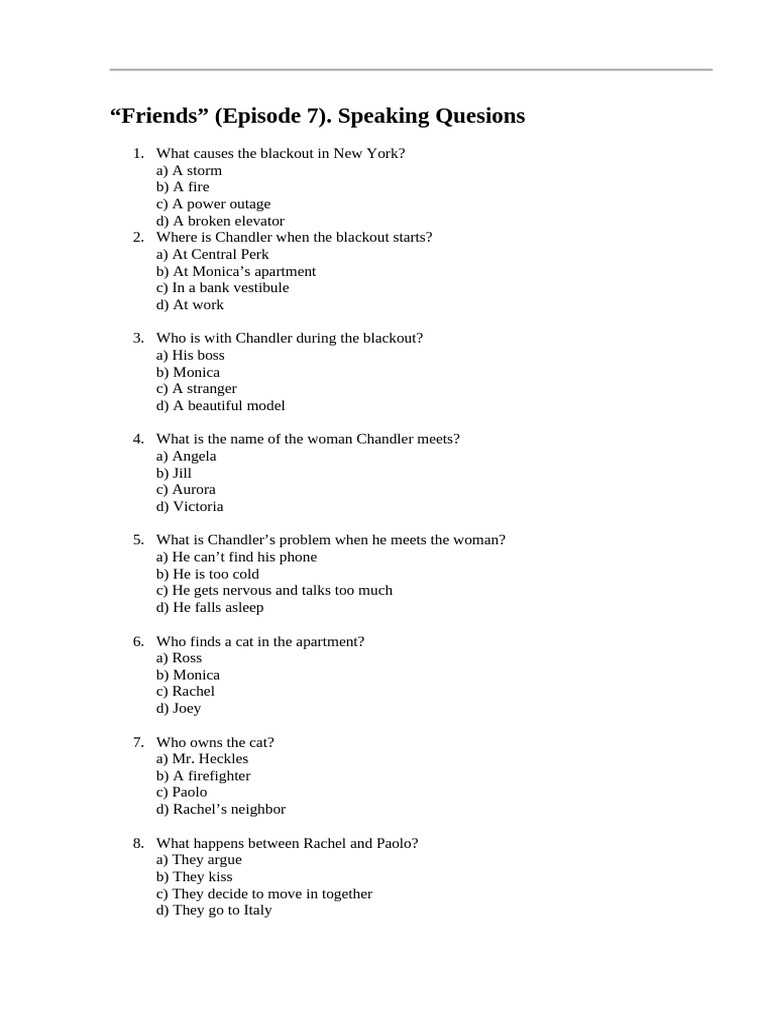 Friends Episode 7: Blackout Quiz | PDF | Friends