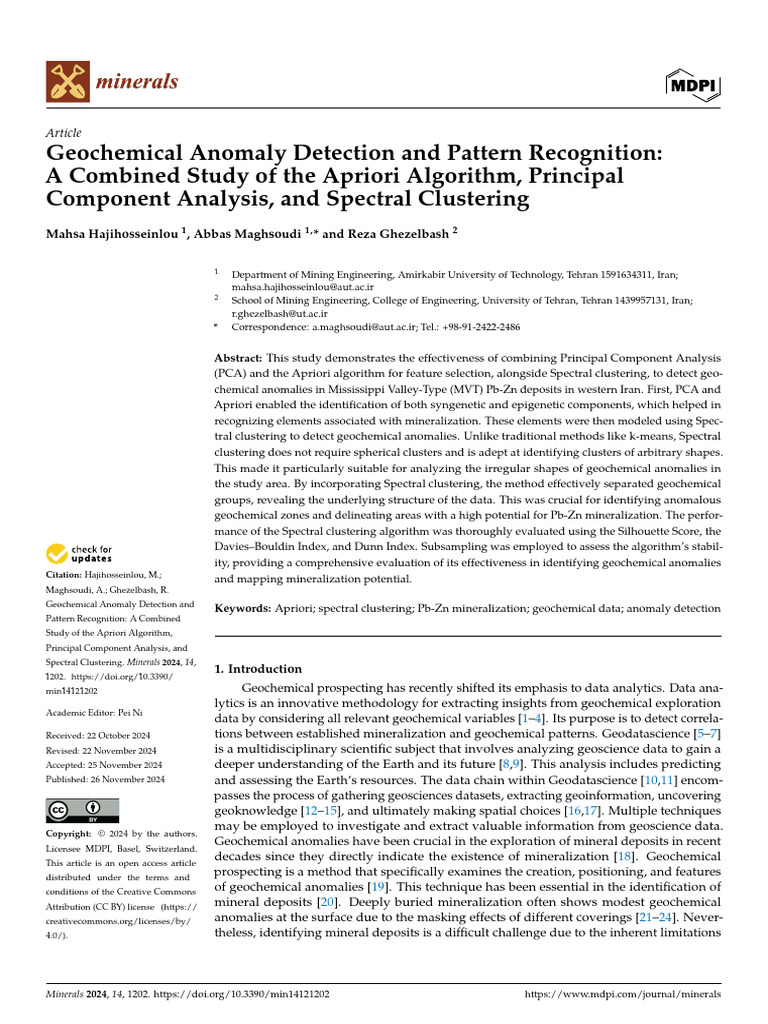 Geochemical Anomaly Detection and Pattern Recognition A Combined Study of The Apriori Algorithm ...