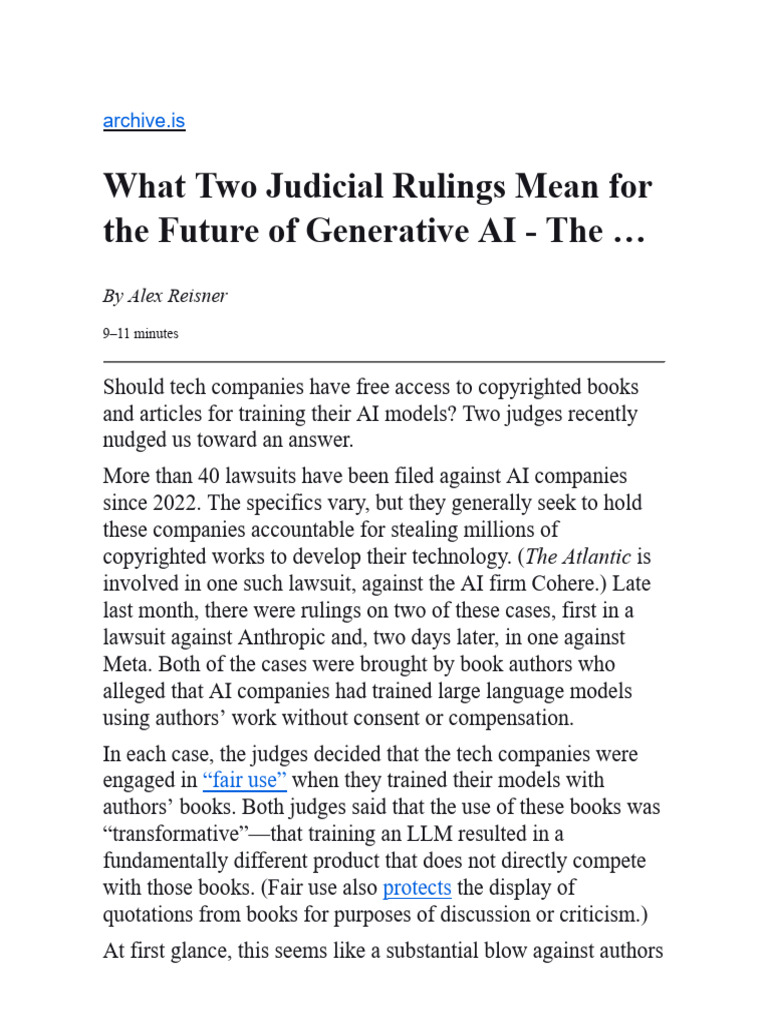 Judicial Rulings on AI Copyright Fair Use | PDF | Fair Use