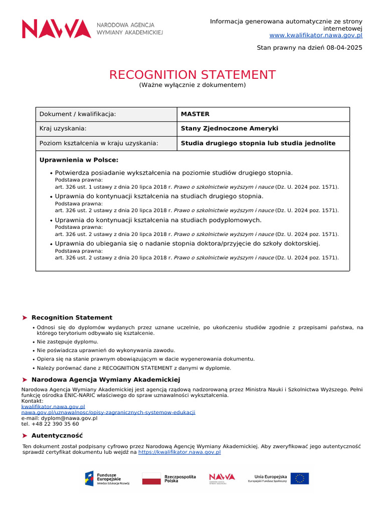 Recognition Statement | PDF