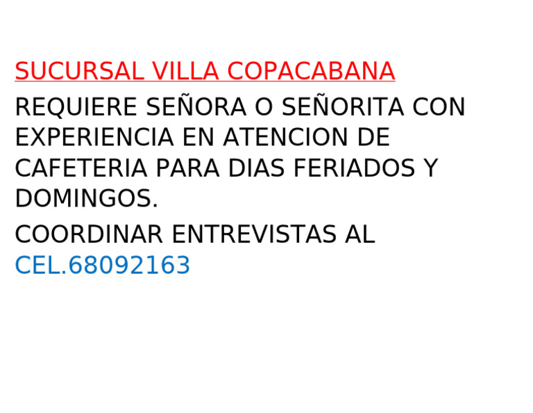 Sucursal Villa Copacabana | PDF