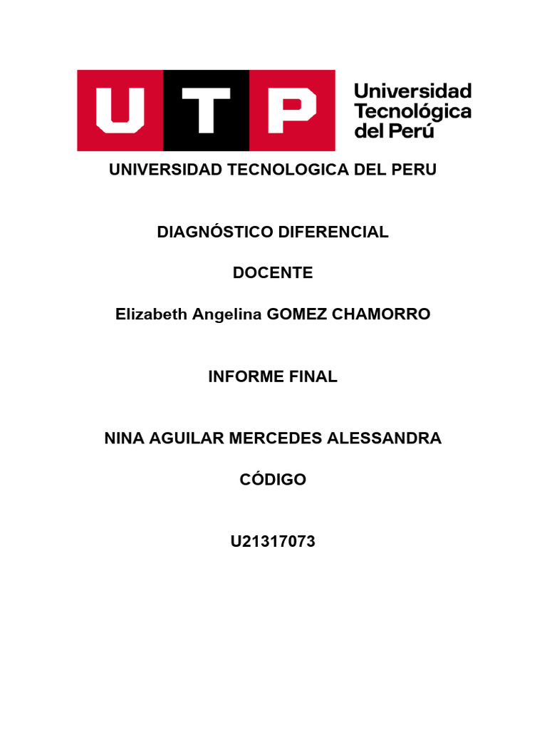 InformeFinal DiagnosticoDiferencial NinaAguilar | PDF | Depresión (estado de ánimo) | Las emociones