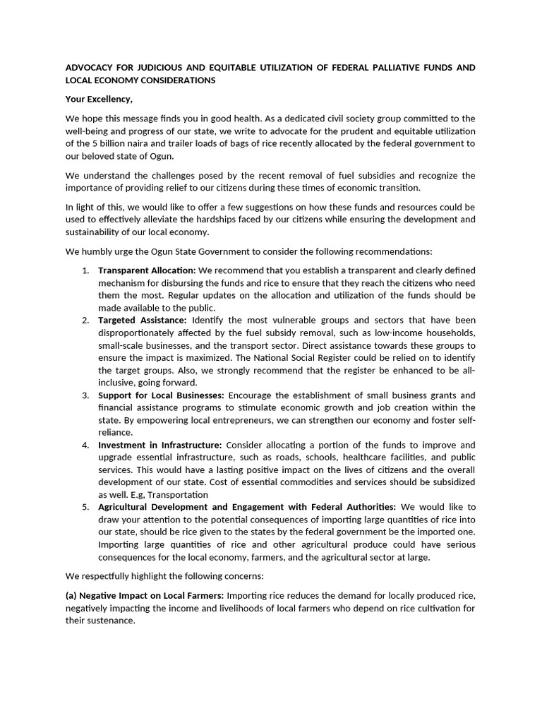 Advocacy For Judicious and Equitable Utilization of Federal Palliative ...