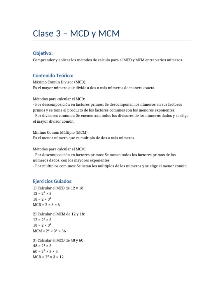 Clase 3 MCD MCM Matematica Cursillo ISEPOL | PDF