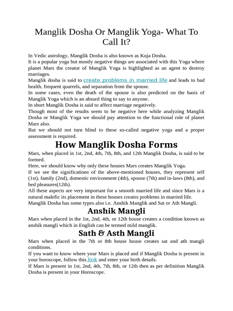 Understanding Manglik Dosha Effects | PDF | Planets In Astrology ...