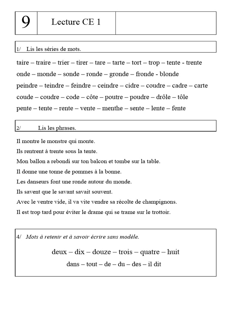 Lecture CE1 : Mots et phrases clés | PDF