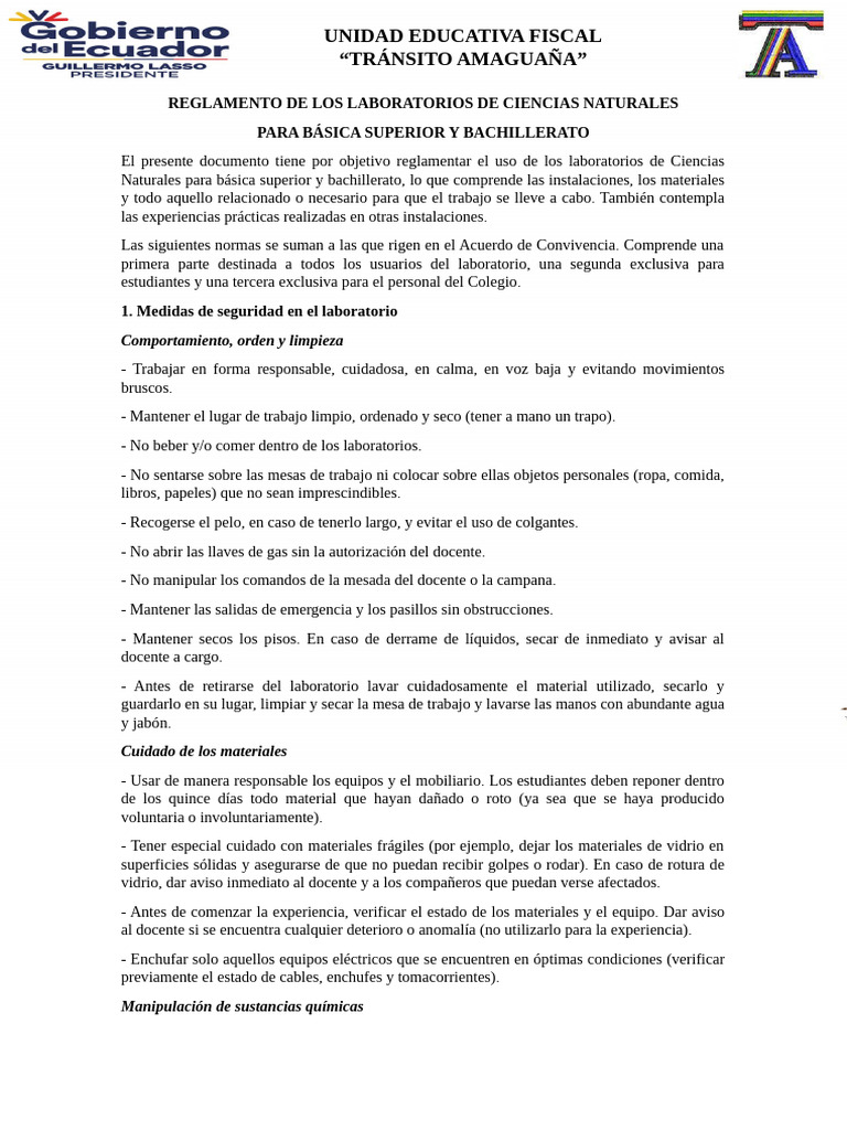 Reglamento de Los Laboratorios de Ciencias Naturales | PDF ...