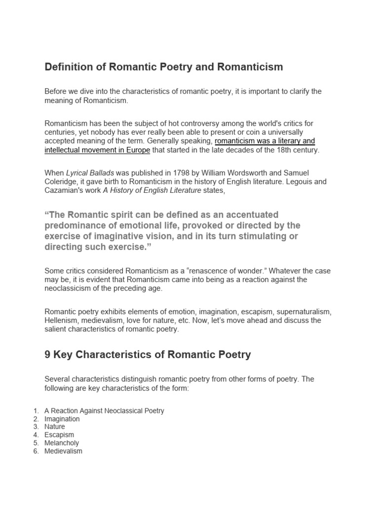 Features of Romantic Poetry | PDF | Romanticism | John Keats