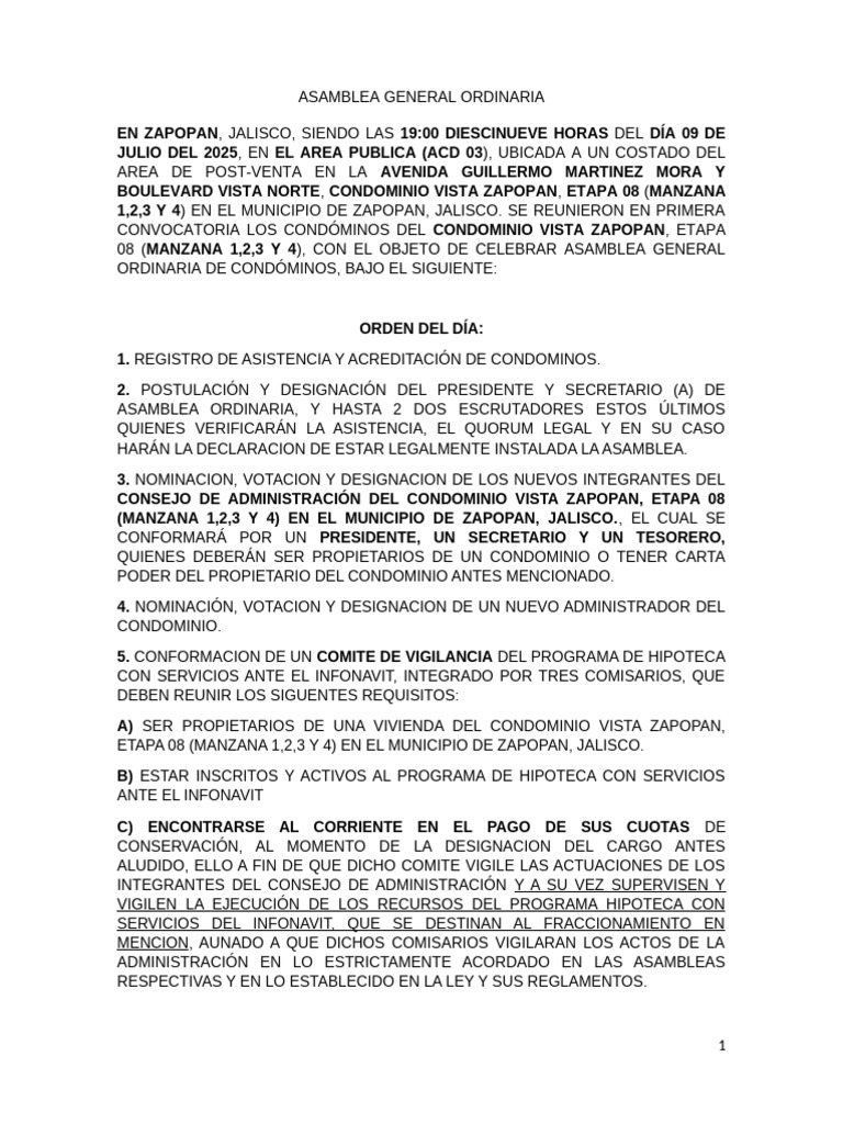 Acta de Asamblea 2da. Vistas Etapa 08 | PDF | Condominio