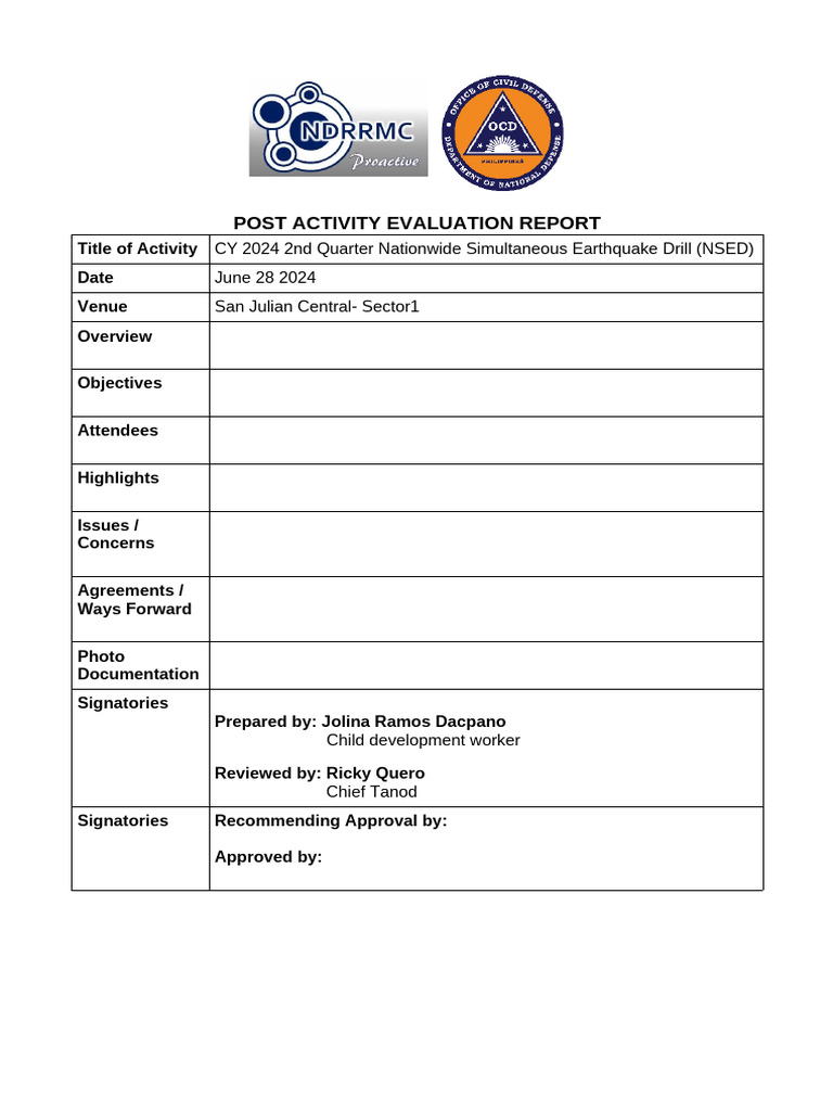 NSED Post Activity Evaluation Report Template 1 | PDF