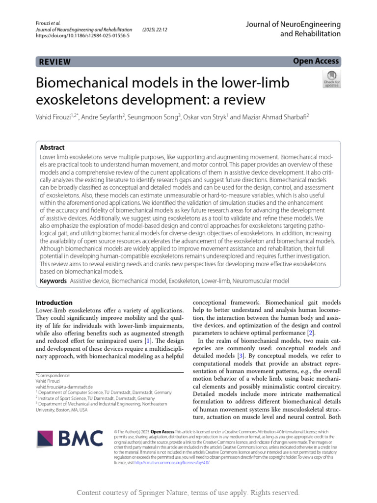 Biomechanical Models in The Lower-Limb Exoskeleton | PDF | Simulation | Biomechanics