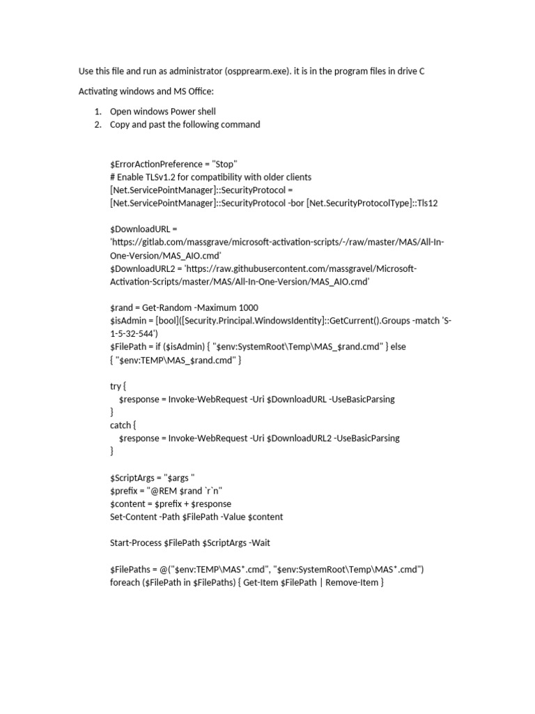 Activating Windows and Office via PowerShell | PDF
