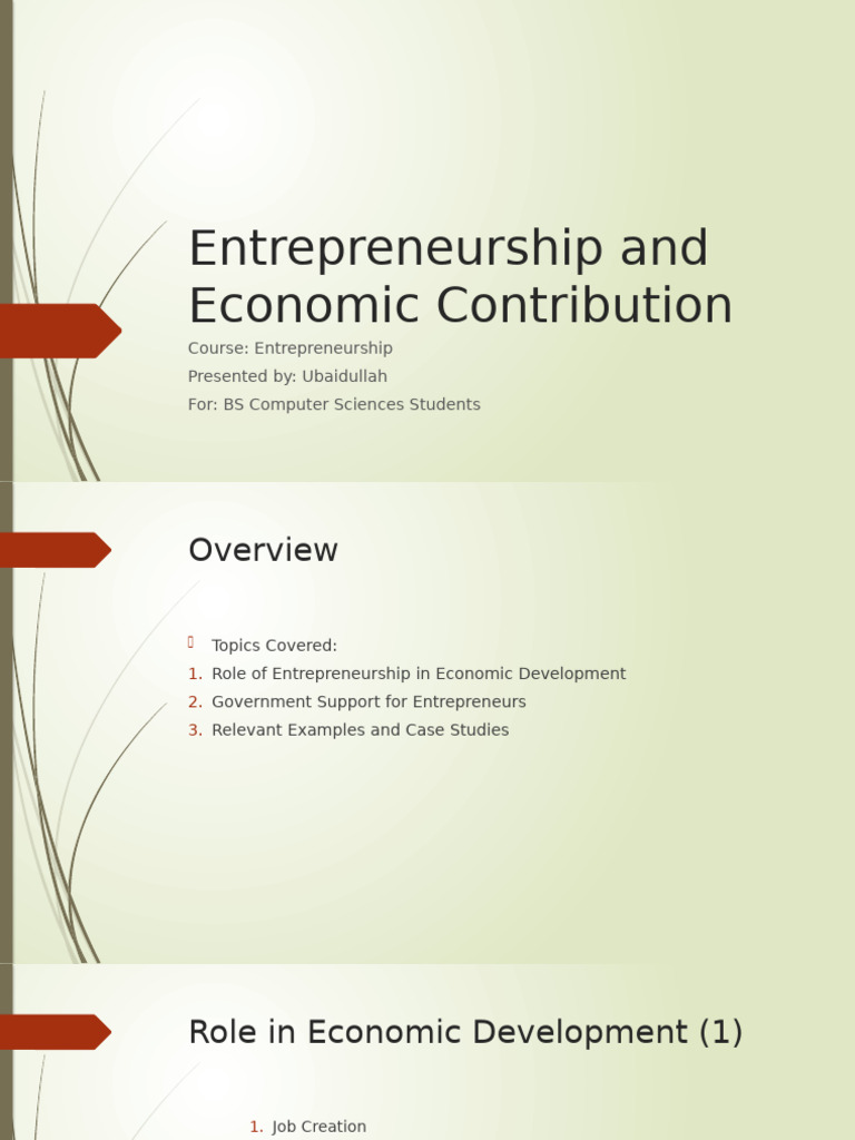 Entrepreneurship and Economic Contribution | PDF | Entrepreneurship ...