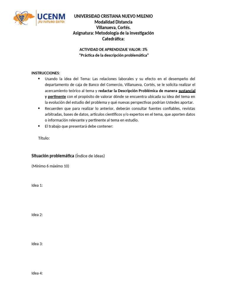 Actividad Aprendizaje - Descripción Problemática | PDF | Aprendizaje | Cognición