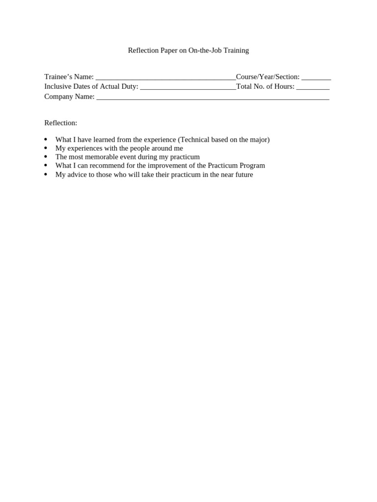 On-the-Job Training Reflection Paper | PDF