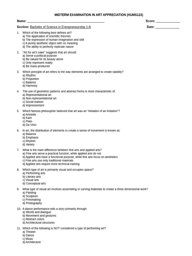 Midterm Exam Art App 1a | PDF | Realism (Arts) | Dances