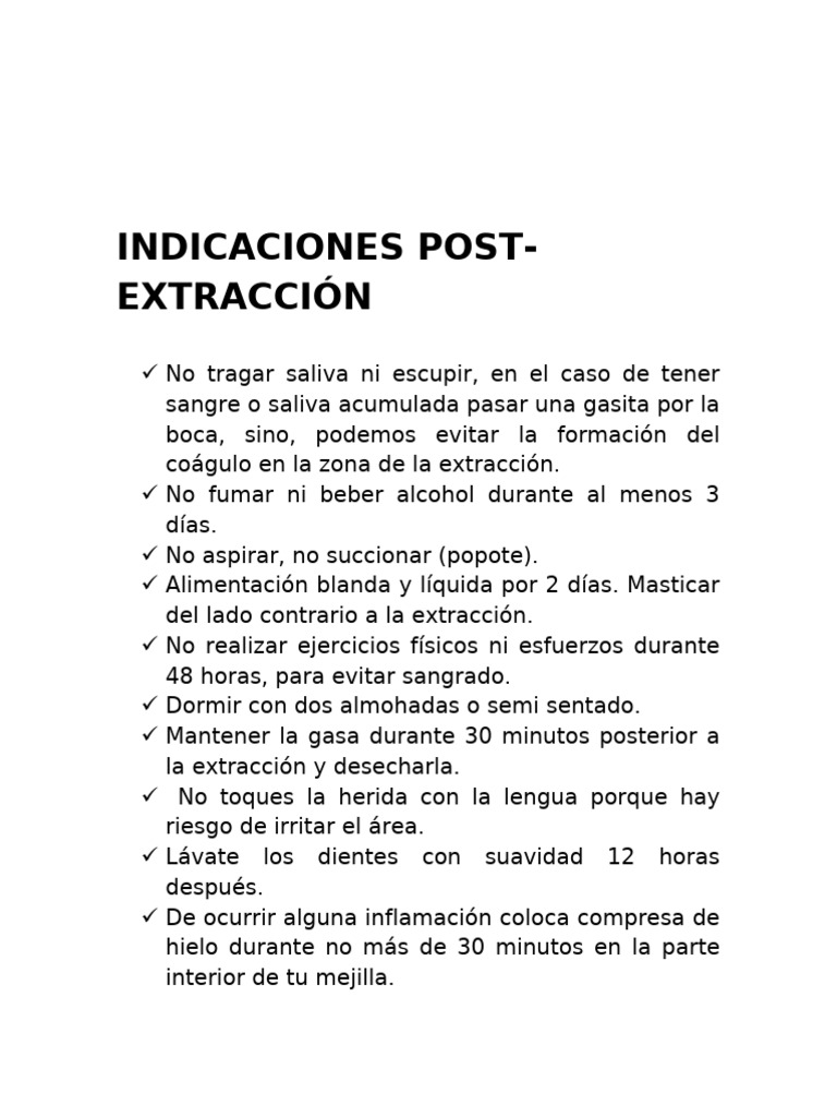 Indicaciones Post-Extracción | PDF